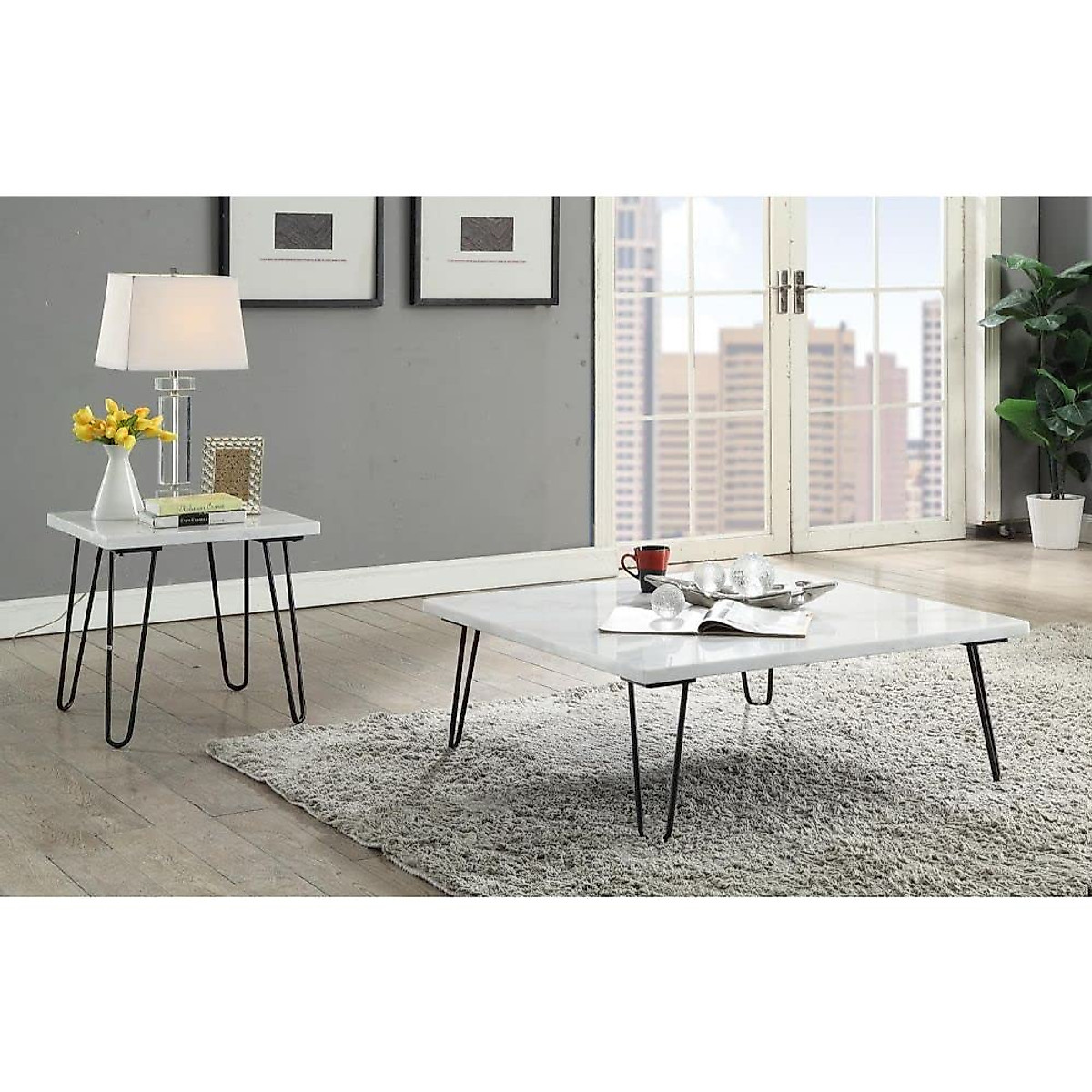 ACME Furniture Coffee Table, White Marble and Black