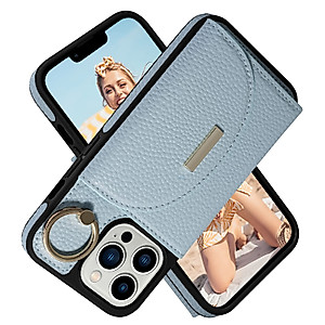 Keallce Case for iPhone 13 Pro 6.1'' 5G, Flip Leather Wallet Case with Card Slots, Stand Ring Holder Kickstand, Protective Folio Phone Cover for Women Ladies Compatible with iPhone 13 Pro 2021, Blue