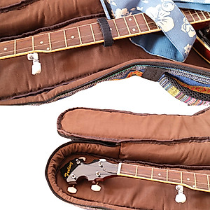 MUSIC FIRST Original Design 0.65" (16mm) Thick Padded Country Style 5-string Banjo Case, Banjo Gig Bag (Fit for Overall Length 38 inch / 96~97cm Full Size Banjo).
