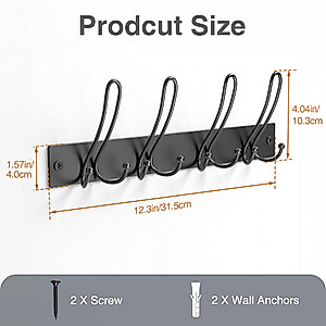 niffgaff Coat Rack Wall Mount - 4 Tri Coat Hooks Wall Mounted Hanging Coat, Jacket, Purse, Backpack, Clothes, Towel, Black Wall Hanger for Entryway, Bedroom, Bathroom, Living Room