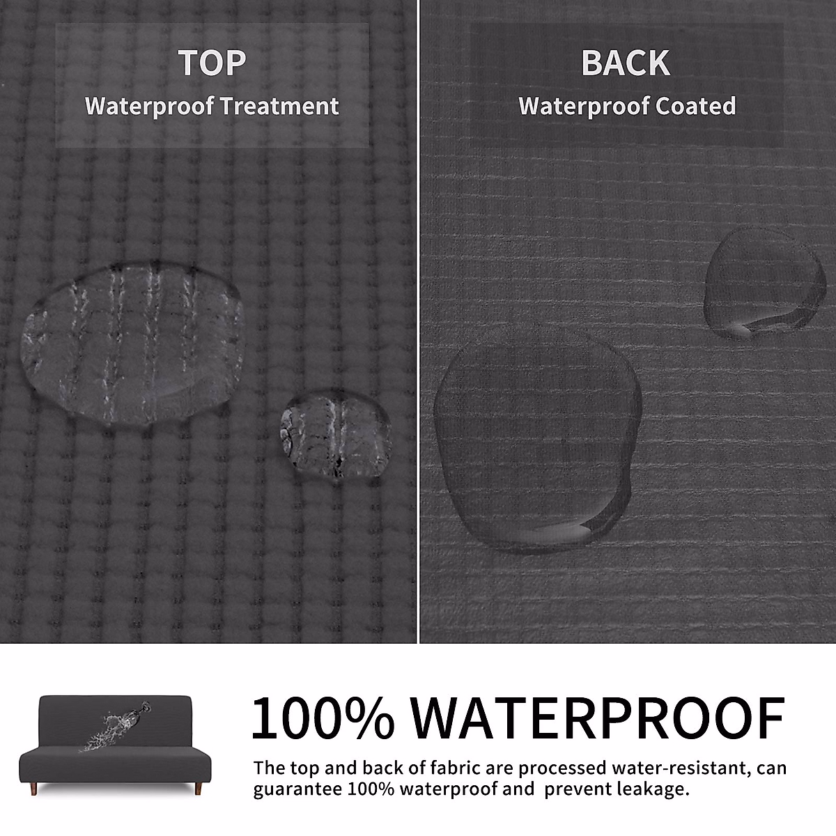 Easy-Going 100% Waterproof Futon Cover, Dual Waterproof Couch Cover for Futon, Stretch Jacquard Sofa Cover, Leakproof Furniture Protector for Kids, Pets, Dog and Cat (Futon, Dark Gray)