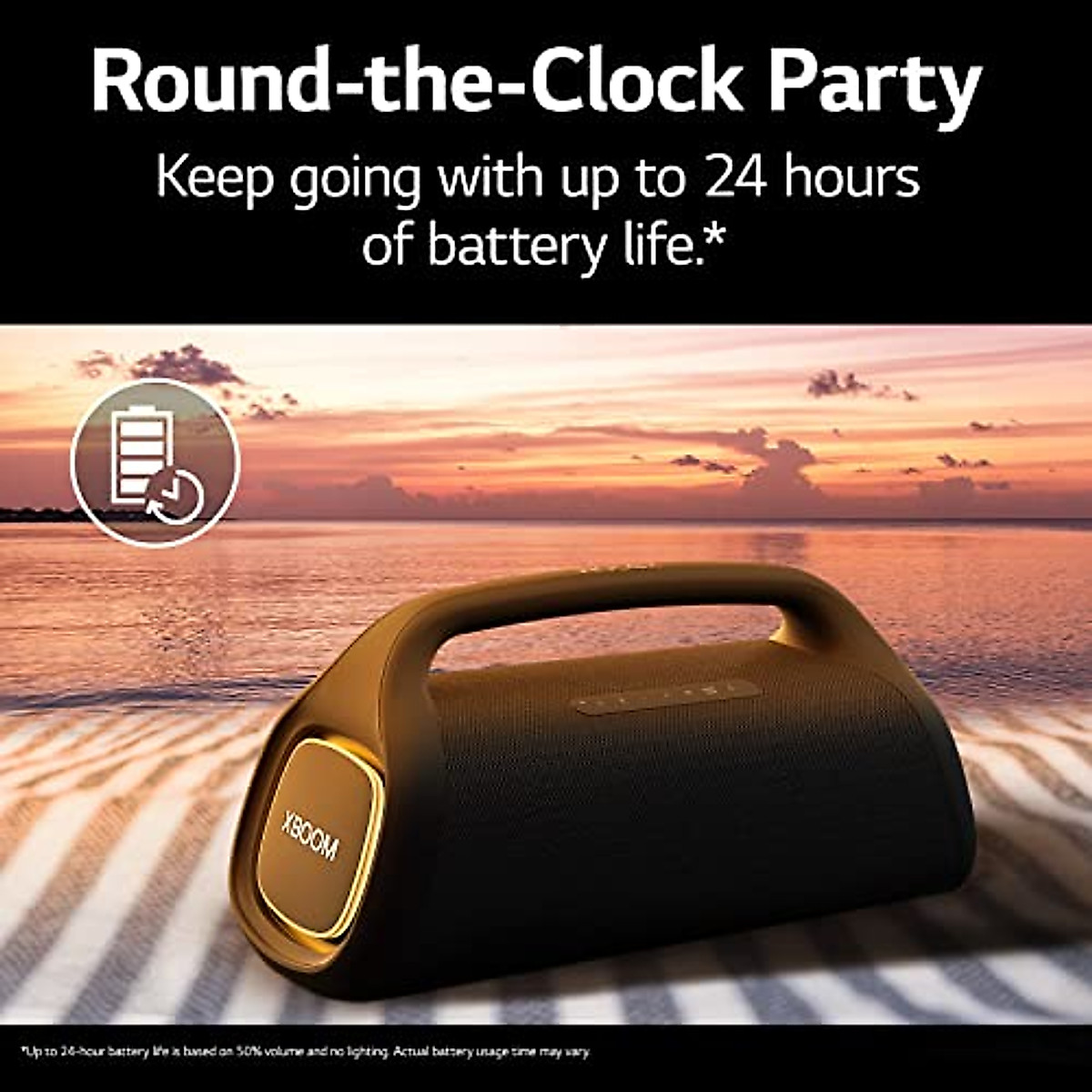 LG XG9QBK.DUSALLK Go Portable Bluetooth Speaker - Stage Lighting and up to 24-Hour Battery, Black