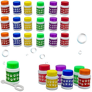 Paw Print Bubble Bottles, 24 Pack - Mini Bubbles 1 FL oz, Paw Dog Patrol Party Favors, Bubble Wand Blowing Toys for Kids Boys & Girls by 4E's Novelty