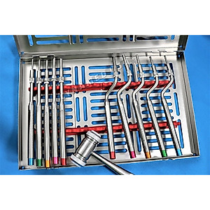 New Premium German Grade Sinus Lift Osteotomes Kit Straight Off Set Concave Mead Mallet Cassette Dental-A