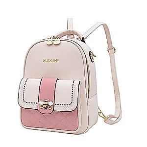 RUISUER Backpack Purse for Teen Girls Mini Backpack for Women Cute PU Leather Bookbag Small Shoulder Bag Handbag White