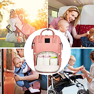 Diaper Bag Multi-Function Waterproof Travel Backpack Nappy Bags Large Capacity Stylish and Durable for Baby Care. (Orange Pink)