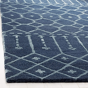 SAFAVIEH Himalaya Collection Runner Rug - 2'3" x 12', Navy & Silver, Handmade Moroccan Wool, Ideal for High Traffic Areas in Living Room, Bedroom (HIM903N)