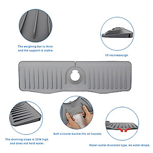 GIFZES Efficient Water Drainage Sink Splash Guard Kitchen Durable Silicone Faucet Drain Pad for Clean Organized Easy Grey L