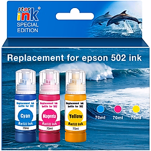 St@r ink Compatible Ink Bottle Replacement for Epson 502 522 Color for EcoTank ET-2760 ET-2720 ET-2800 ET-2750 ET-3760 ET-4760 ET-3750 ET-2850 ET-3850 ET-15000 ET-4750 ST-2000 printer(C/M/Y) 3 Bottles