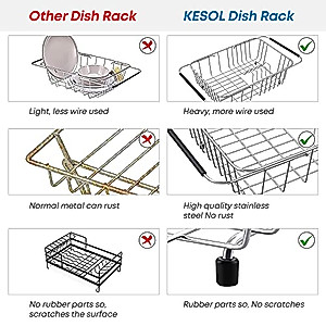 KESOL Expandable Dish Drying Rack in Sink Dish Drainer - Dish Drying Rack for Kitchen Sink Accessories - in Sink Dish Drainer Stainless Steel Sink Rack - Over The Sink Dish Drying Rack - Rustproof