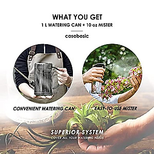 Watering Can Indoor, Small Watering Cans for House Plants, Succulents and Flowers, Long Spout, 1 Liter, with Bonus Plant Mister Spray Bottle