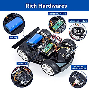 SunFounder Robot Car Kit for Raspberry Pi Pico, Open Source, MicroPython, App Control, RGB LED, Electronic DIY Robot Kit for Teens and Adults (Battery Included)
