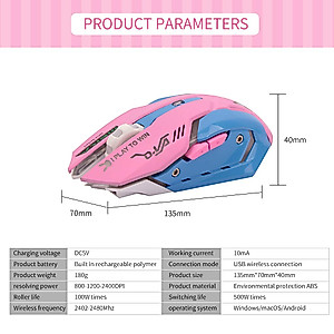 Greshare Gaming Mouse,7 Colors Backlit Optical Game wireless Mice Ergonomic with 2400 DPI and 6 Buttons 4 Shooting with Nano Receiver for Computer/Win/Mac/Linux/Andriod/iOS,Pink.