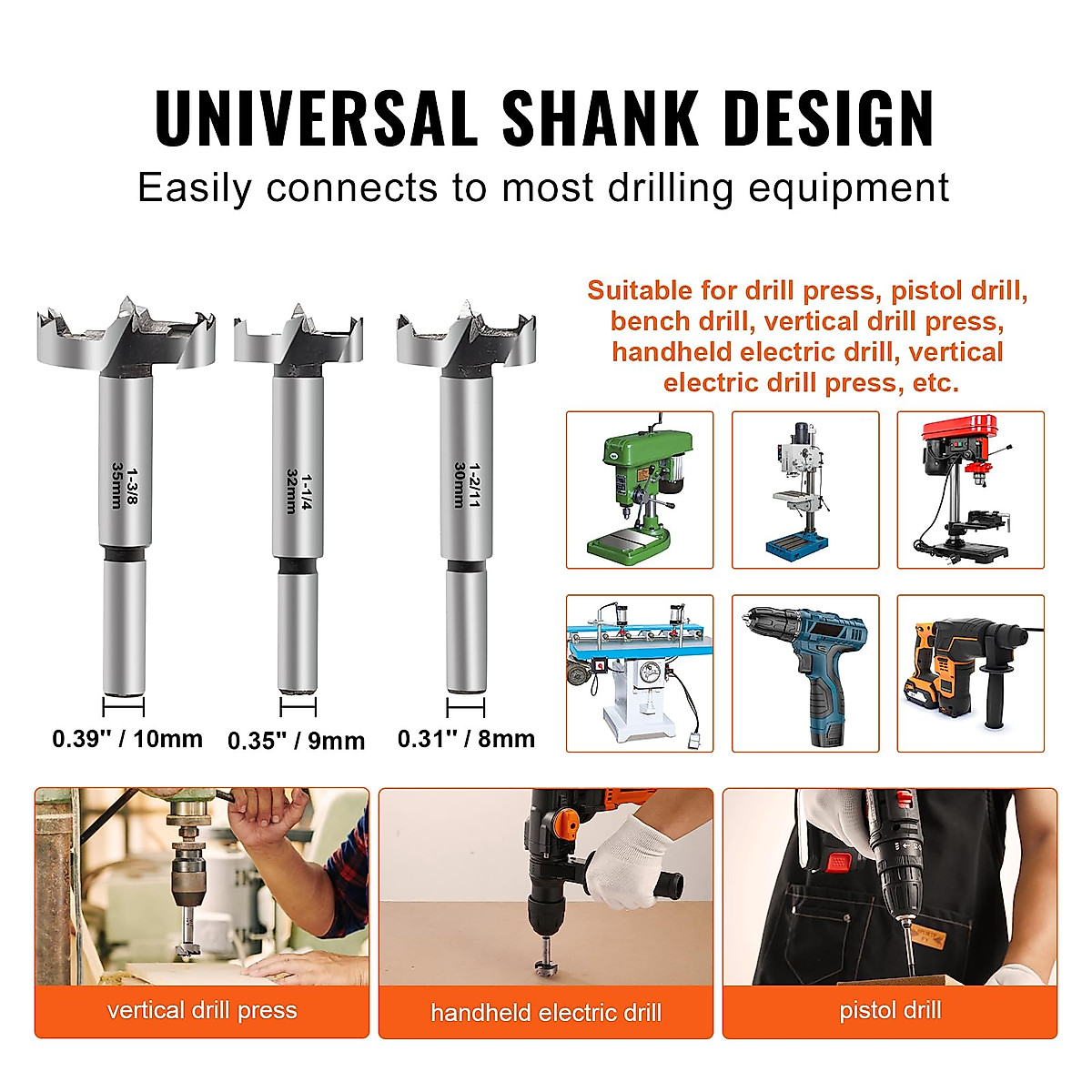 VEVOR Forstner Bit Set, 16 Pcs Forstner Drill Bits Set, 1/4" to 1-5/8", Carbon Steel, with Universal Round Shank, Forstner Drill Bit for Wood and Composite Board, Forstner Bits for Woodworking