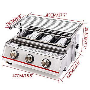 Tabletop Grill,Portable Stainless Steel Smokeless LPG Gas BBQ Grill with 3 Independent Switches,2800PA,Perfect for Camping, Parties,Barbeque,Picnics or any Outdoor Use (3 Burners)