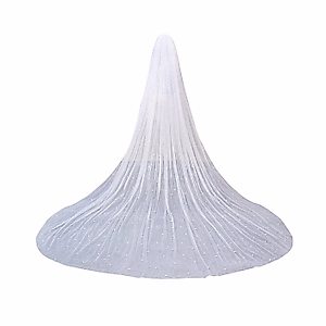 EllieWely Long Cathedral Length Pearl Wedding Bridal Veil With Metal Comb F07 3 M Ivory