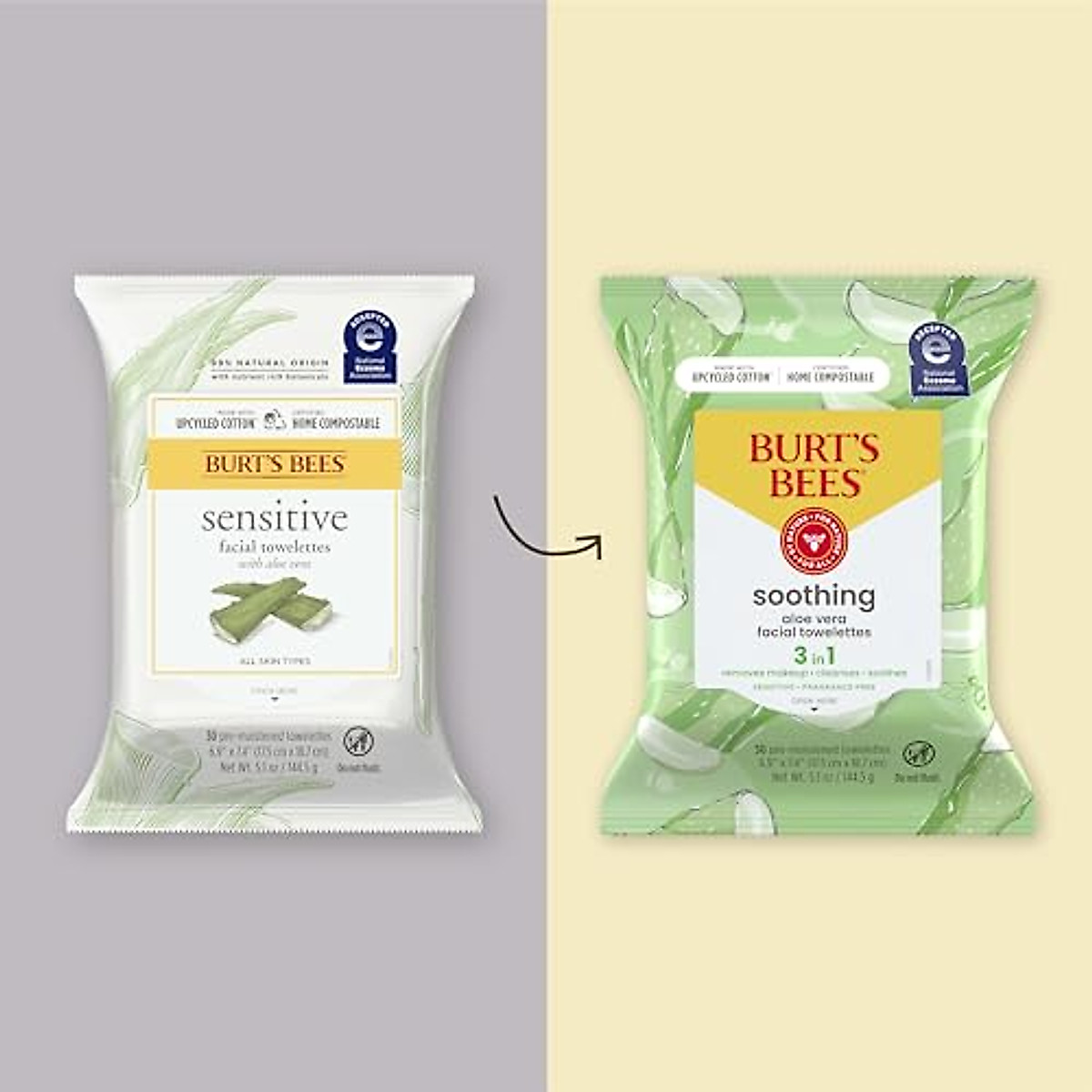 Burt's Bees Aloe Vera Face Wipes, for Sensitive Skin, Soothing Makeup Remover & Facial Cleansing Towelettes, 30 Ct. (3-Pack)