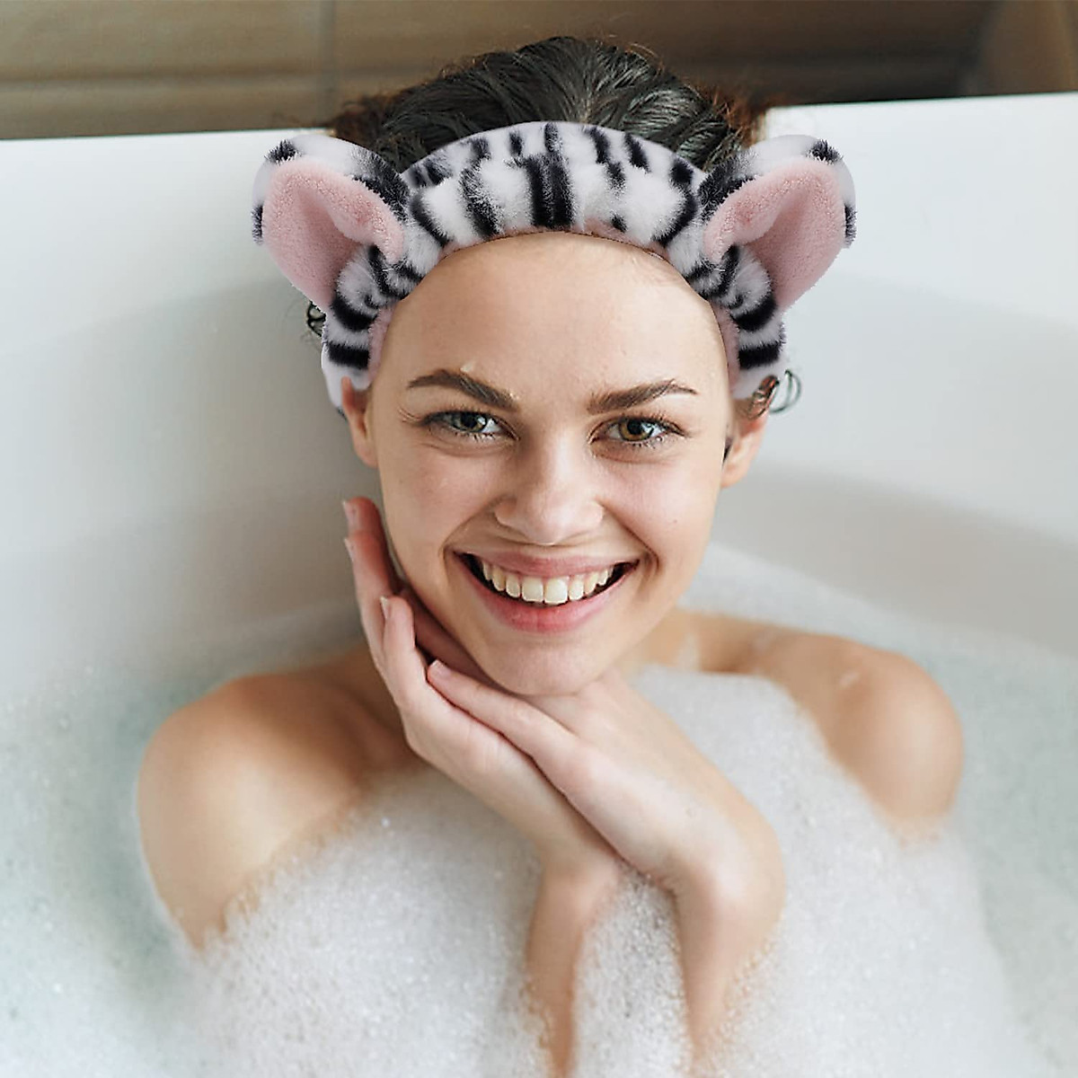 Hofar Tiger Face Wash Headband Hairband with Tiger Ears Coral Fleece Cartoon Cute Creative Hair Accessories