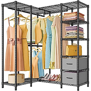 VIPEK L40S i1 L Shaped Heavy Duty Garment Rack Clothes Rack for Hanging Clothes Corner Closet Organizers Freestanding Wardrobe with Drawer Clothing Rack, Load Capacity 1050 LBS, Black