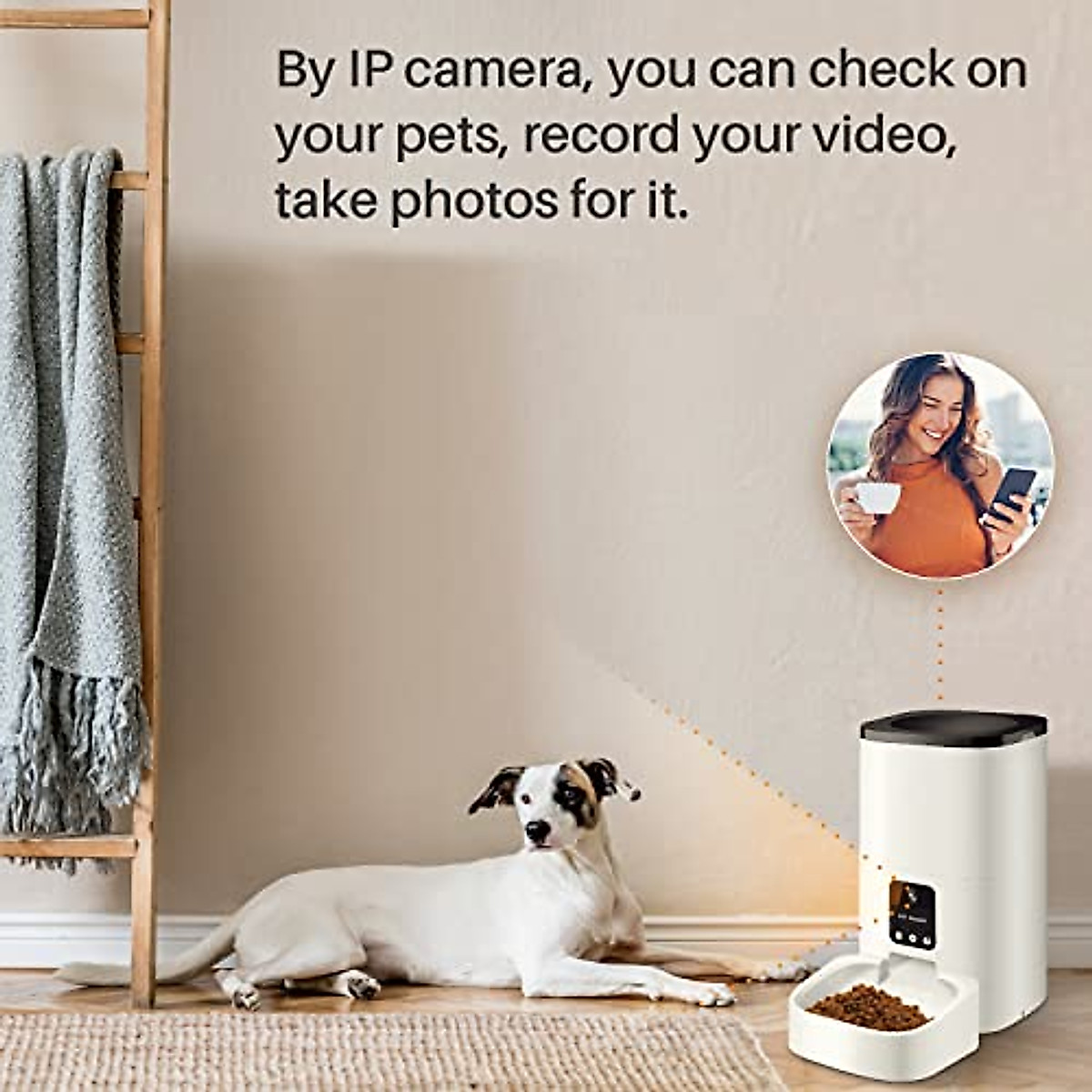 Automatic Cat Feeder, 6L Portion Control Peteme Smart Pet Feeder with Camera APP Control, Schedule Cat Feeder for Cats, Dogs & Small Pets, 2.4G Wi-Fi Enabled Speaker Two Way Microphone