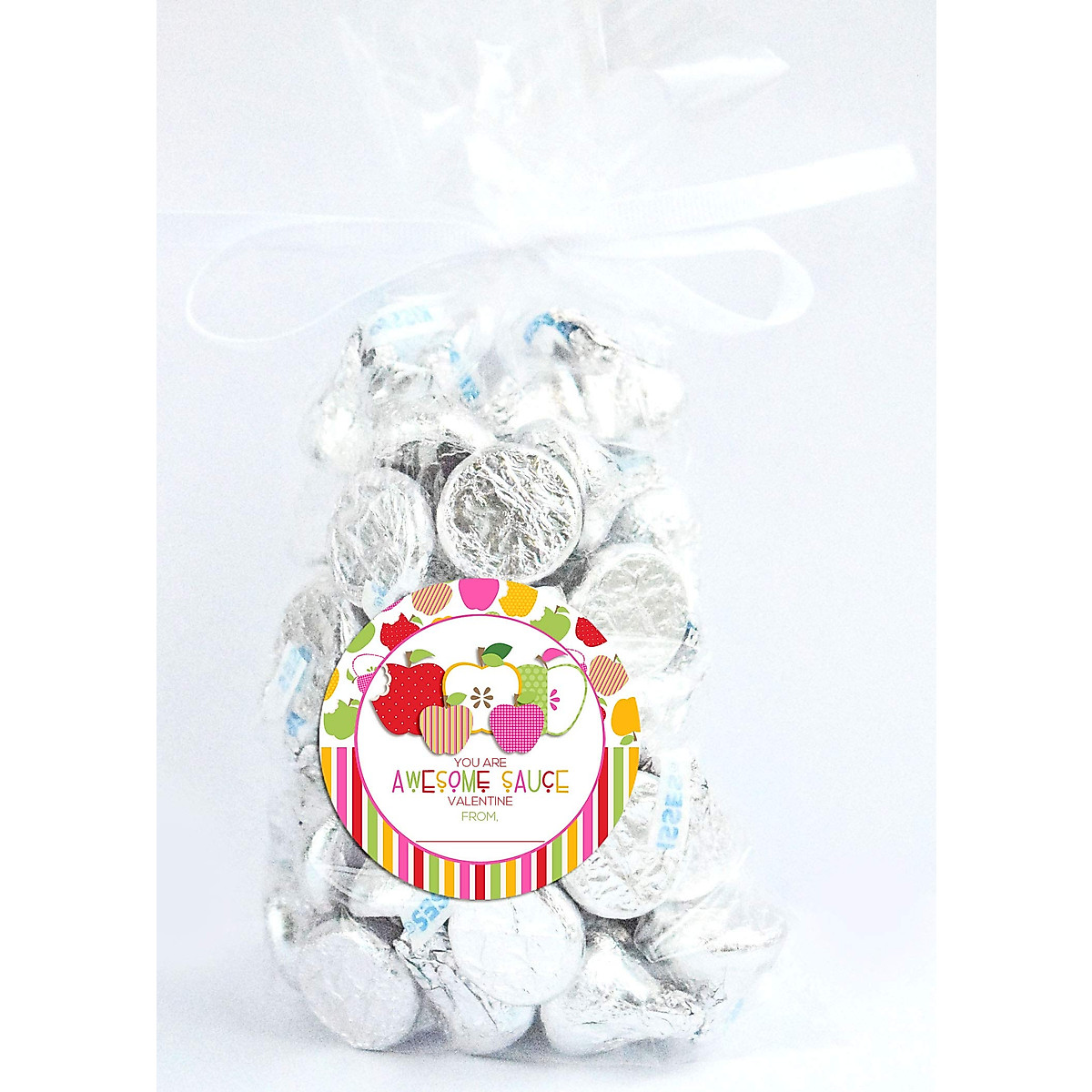 Awesome Sauce Apple-Themed Valentine Party Favor Sticker Labels, 40 2" Party Circle Stickers by AmandaCreation, Great for Classroom Valentines, Envelope Seals, Gifts & Treats