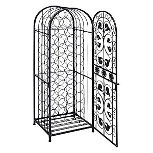 Festnight 45 Bottles Wine Rack Stand with Door Lockable Wrounght Iron Metal Freestanding Liquor Storage Display Cabinet for Living Room Kitchen Pub Bistro Bar Black 1' 6" x 1' 2" x 4' 5" (W x D x H)