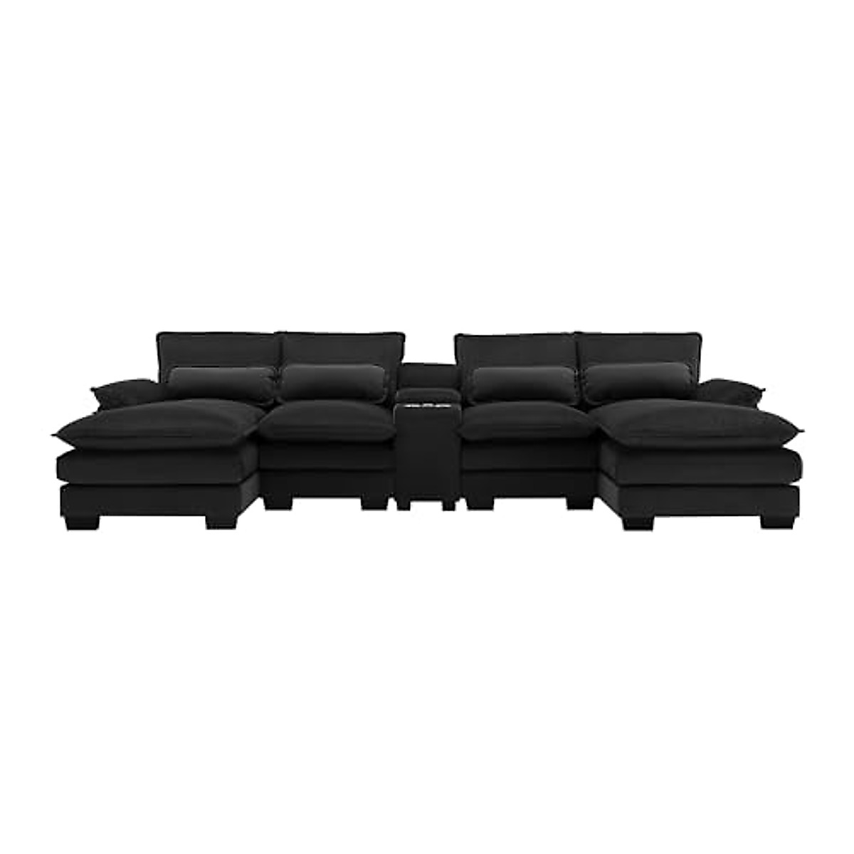 Acosure 123" L Modern U-Shaped Sofa with Double Cushions & 4 Waist Pillows,6-seat Upholstered Symmetrical Sleeper Couch Set W/Chaise & Console,Cupholders & USB Ports,for Living Room,Apartment,Black