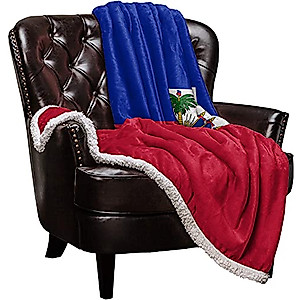 DecorLovee Sherpa Fleece Throw Blanket for Couch Bedroom, Haitian Flag Day Flag Shaggy Cozy and Soft Blanket Suitable for All Season Size 50"x 60" Tropical Plants with Green Leaves Trees