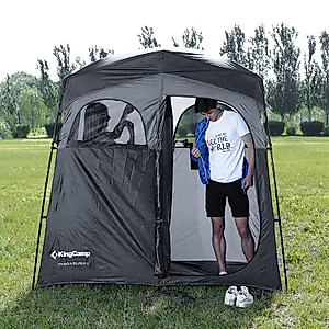 KingCamp 2 Room Shower/Toilet Tent Oversize Space Privacy Changing Room Outdoor Bathroom for Camping with Shower Bag Shelters Portable Stall Black