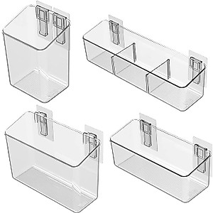vacane 4 Pack Plastic Over Cabinet Door Organizer, Adhesive Mount Storage Organizer Container Makeup Organizer Hanging Basket Bins For Craft Room, Pantry, Office, Space Saving Holder for Kitchen Bags