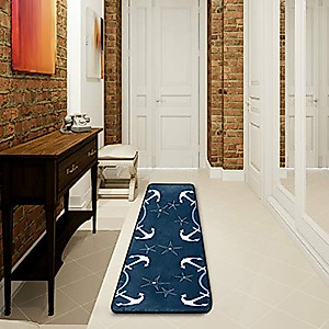 Retro Nautical Anchors Navy Kitchen Rugs Non-Slip Soft Doormats Bath Carpet Floor Runner Area Rugs for Home Dining Living Room Bedroom 72" X 24"