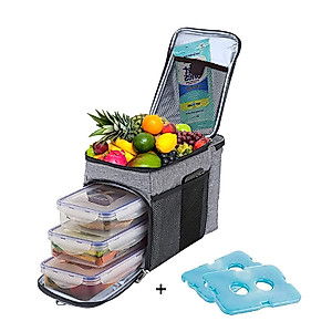 Lunch Box for Men,Women, Insulated Lunch Bag Set, Includes 3 Reusable Meal Prep Containers + 2 Ice Pack, Leakproof Thermal Lunch Box with Detachable Shoulder Strap for Office Work, Camping, School