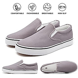Women's Slip on Shoes Canvas Sneakers Loafers Non Slip Shoes Low Top Casual Shoes(Gray.US7) Grey