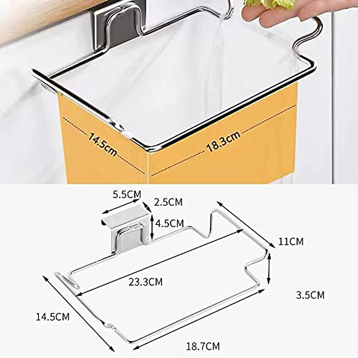 Oniapro Trash Bag Holder for Cabinet Doors & Cupboards, Large Stainless Steel Portable Hanging Garbage Bag Holder, Kitchen Trash Can for Under Sink Trash, Camping Accessories