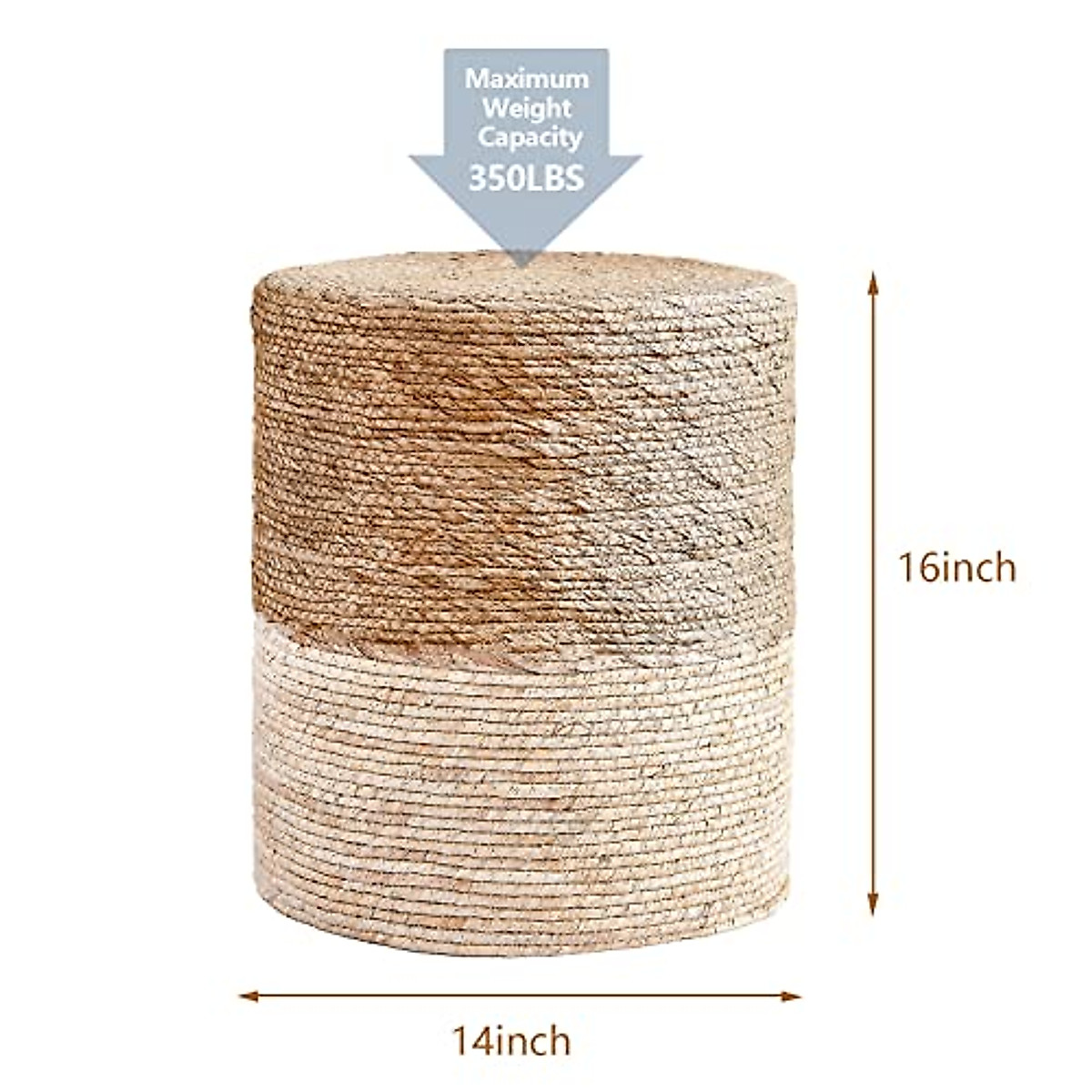 Wimarsbon Pouf Ottomans, Natural Seagrass Poof, Hand Weave Round Footstool, Pouffe Accent Chair, Sitting Braided Footrest W/Jute Cover, Home Decorative Seat, Boho Chair for Living Room, Bedroom, White