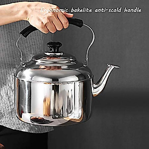 Tea Kettle Stovetop Stainless Steel 304, Tea Kettle with Heat-Resistant Handle, for Gas Induction Electric Stovetops (Color : 304 Stainless Steel, Size : 5L)