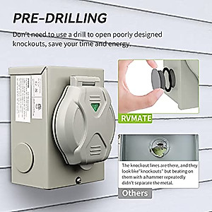 Pre-Drilling 30 Amp Generator Power Inlet Box RVMATE NEMA L14-30P 125/250V 3750/7500W Power Inlet Box, Waterproof for Outdoor Use