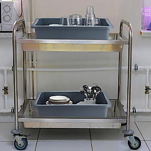 Ziliny 6 Pcs Commercial Bus Tubs Gray Plastic Heavy Duty Bus Box Restaurant Large Bus Tubs Wash Basin Dish Tubs with Handles for Kitchen Restaurant Home Daily Use Hotel Organization Storage