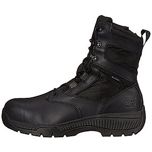 Timberland PRO Men's 8 Inch Valor Comp Toe Waterproof Side Zip Work Boot, Black Smooth Leather Ballistic Nylon, 4.5 W US