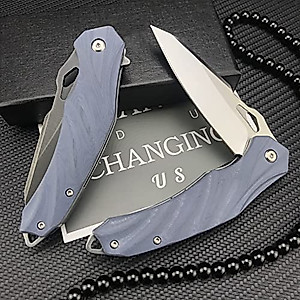 HUAAO 8.1’’ Folding Pocket Knife, 3.4’’ D2 Steel Blade and G10 Handle, Pocket Knife with Clip, Flipper, Liner Lock, for Camping Hiking Outdoor (Black)