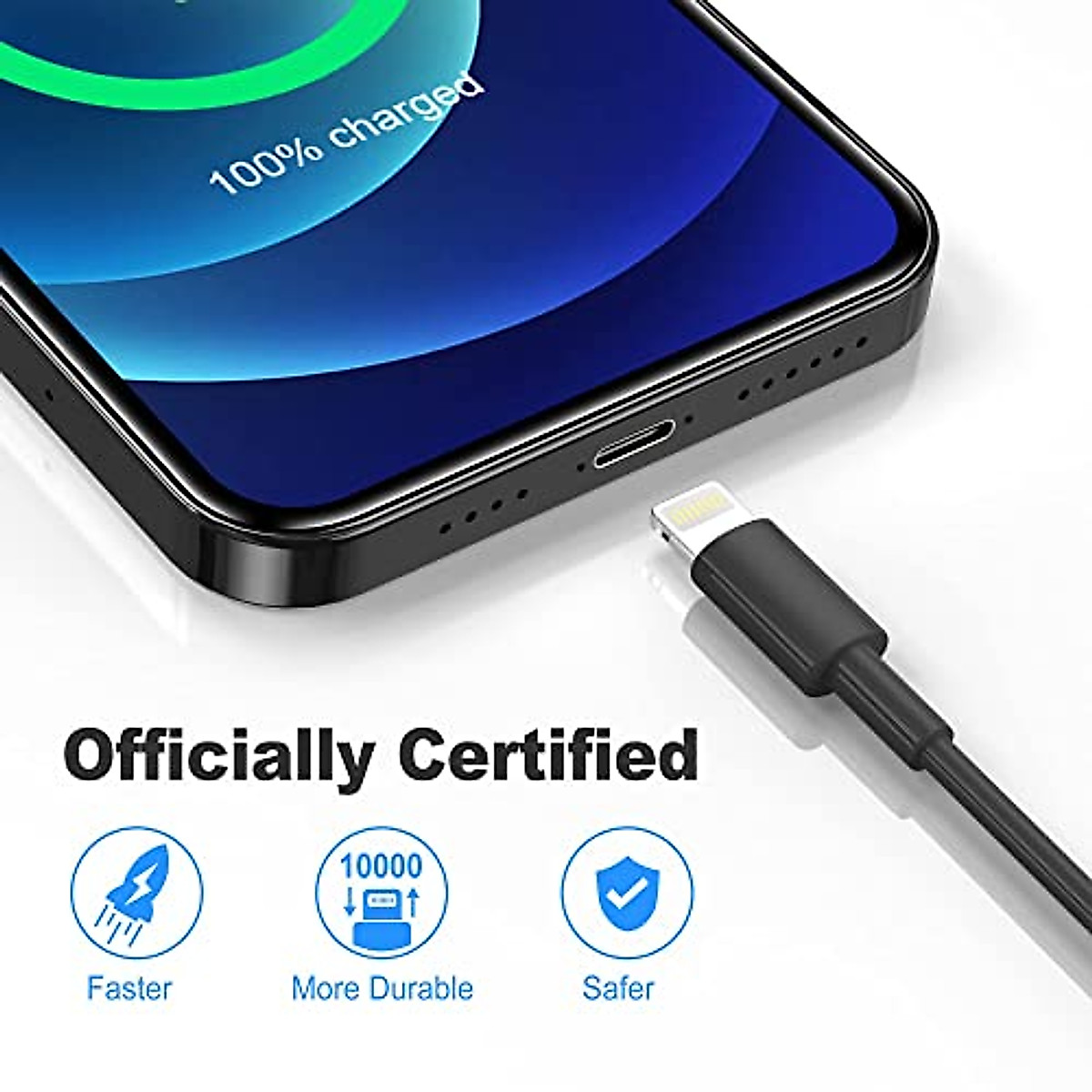 iPhone Charger Cord,[MFi Certified] 6Pack Lightning Cable 6ft,Long Fast Charging 6 Feet for Apple iPhone 14/13/12/11/Pro/Max/SE/X/XS/XR/8/8Plus/iPad(Black)