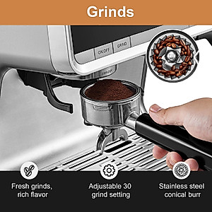ILAVIE Espresso Coffee Machine 20 Bar for Home Office, Professional Cappuccino Latte Machines with Milk Frother, 2.8L Removable Water Tank, Espresso Maker with Grinder