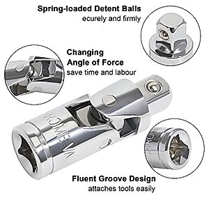 VASTOOLS Universal Joint Socket Adapter 3pcs, 1/4, 3/8 & 1/2 in.Drive, CR-V, Impact Universal Joint Set, Access Fasteners at Any Angle