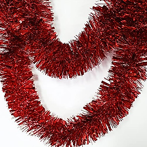 CareCheer 25 Feet Christmas Tree Tinsel Garland Metallic Twist Garland Sparkly Foil Streamer for Mardi Gras Parade Floats Christmas New Year Wedding Birthday, 4" x 25' (Red)