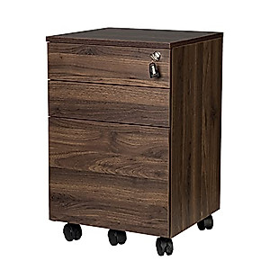 TOPSKY 3 Drawers Wood Mobile File Cabinet Fully Assembled Except Castors (Light Walnut, 16.3x15.7x24.4)
