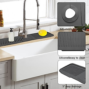 5°Slope Kitchen Sink Splash Guard, 24”x 5.5” Silicone Sink Faucet Mat Handle Drip Catcher Tray Behind Faucet, Drying Mat for Kitchen Counter Bathroom Kitchen Sink Splash Guard