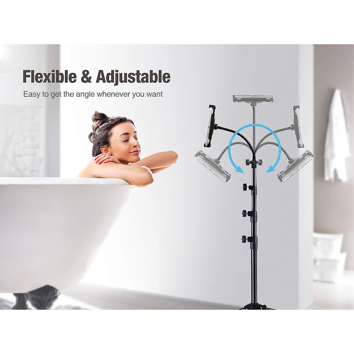 elitehood Tablet Stand Holder, Flexible Gooseneck iPad Tripod Stand Holder for floor, 67’’ Height Adjustable iPad Mount & Cell Phone Holder for 4.7"-12.9" iPhone, iPad Mini Air Pro 11/12.9, Galaxy Tab