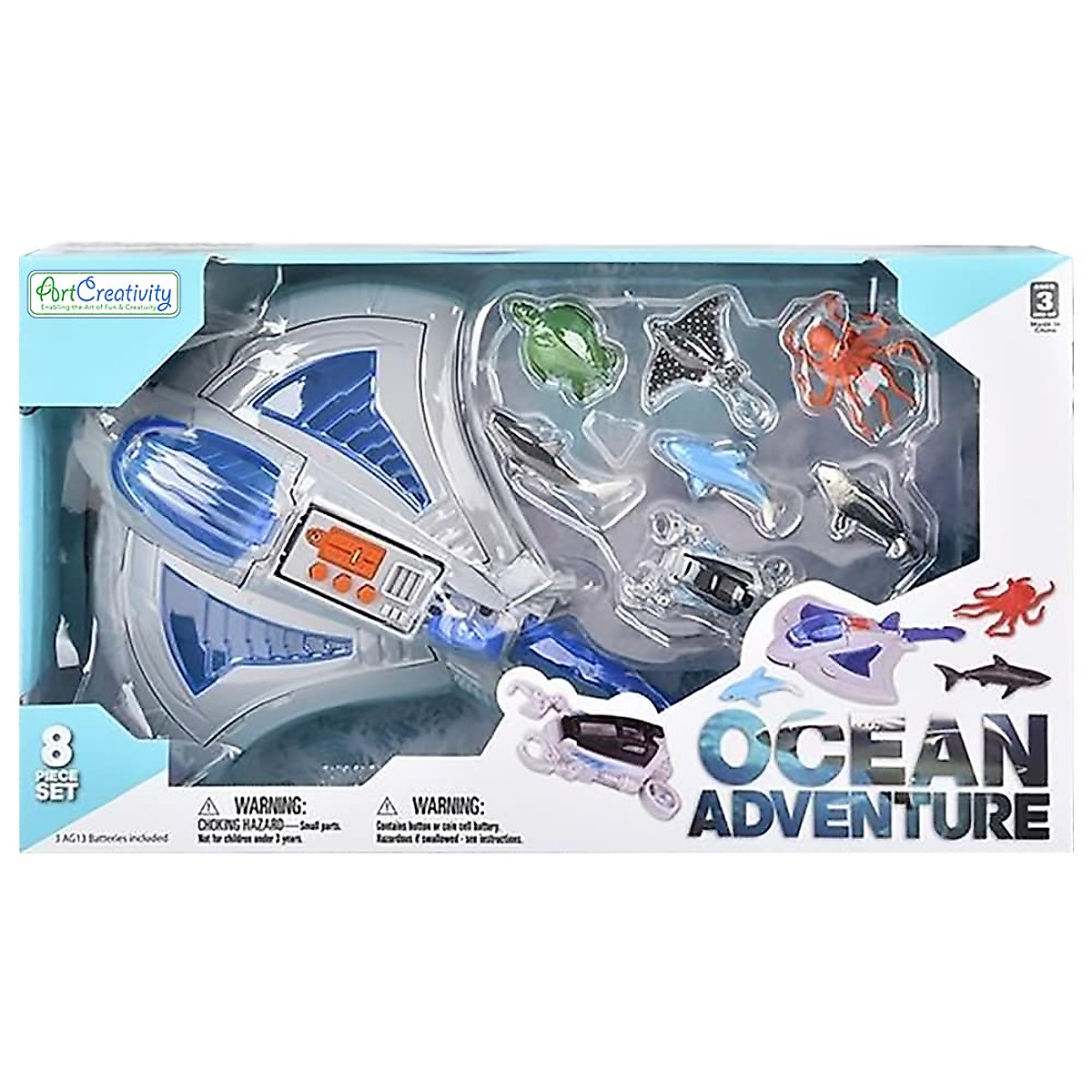 ArtCreativity Sting Ray Transporter Set, Includes 1 Stingray Toy with Sounds and 7 Sea Creatures, Interactive Ocean Toys for Kids, Sea Animal Toys for Kids and Underwater Party Supplies