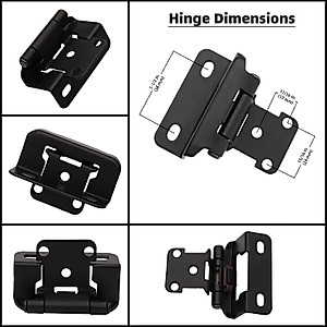Decobasics 1/2" Overlay Semi Partial Wrap Around Kitchen Cabinet Hinges (25 Pair -50 Pack) - Self Closing Matte Black Cabinet Hinges for Kitchen Cabinets w/Cupboard Silicon Bumpers & Upgraded Screws