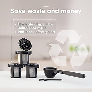 3 Ninja K Cup Reusable Pod for Ninja Dual Brew Pro Coffee Maker by PureHQ - Includes Scoop Funnel - Leak-Free, Easy Fill - Permanent Ninja Coffee Filter Pods for DualBrew CFP201 CFP301 CFP307 CFP451CO